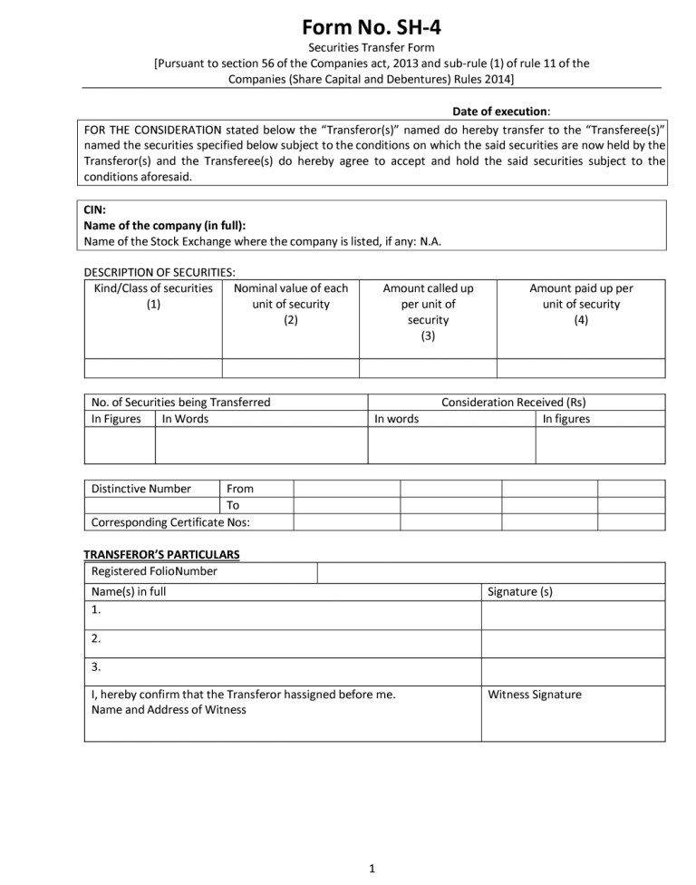 Revised Format SH-4 (SECURITIES TRANSFER FORM) – Business So Simple